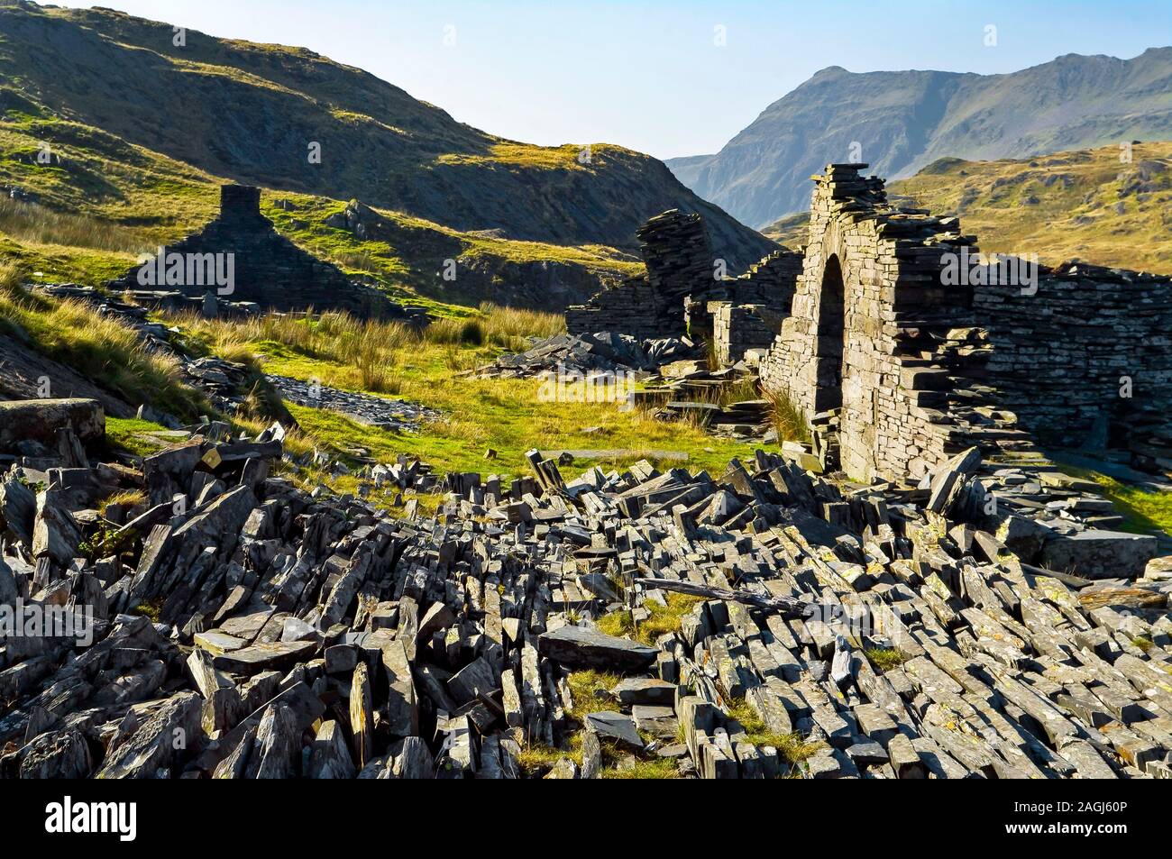 Ruined barracks and workshops near the adit entrance of Rhosydd Slate ...