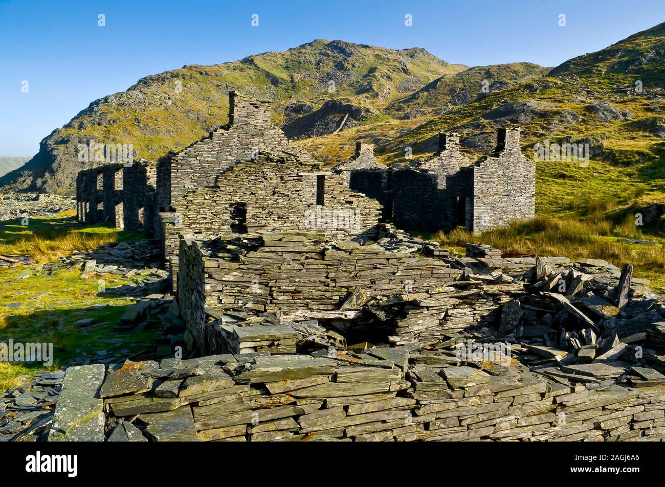 Ruined barracks and workshops near the adit entrance of Rhosydd Slate ...
