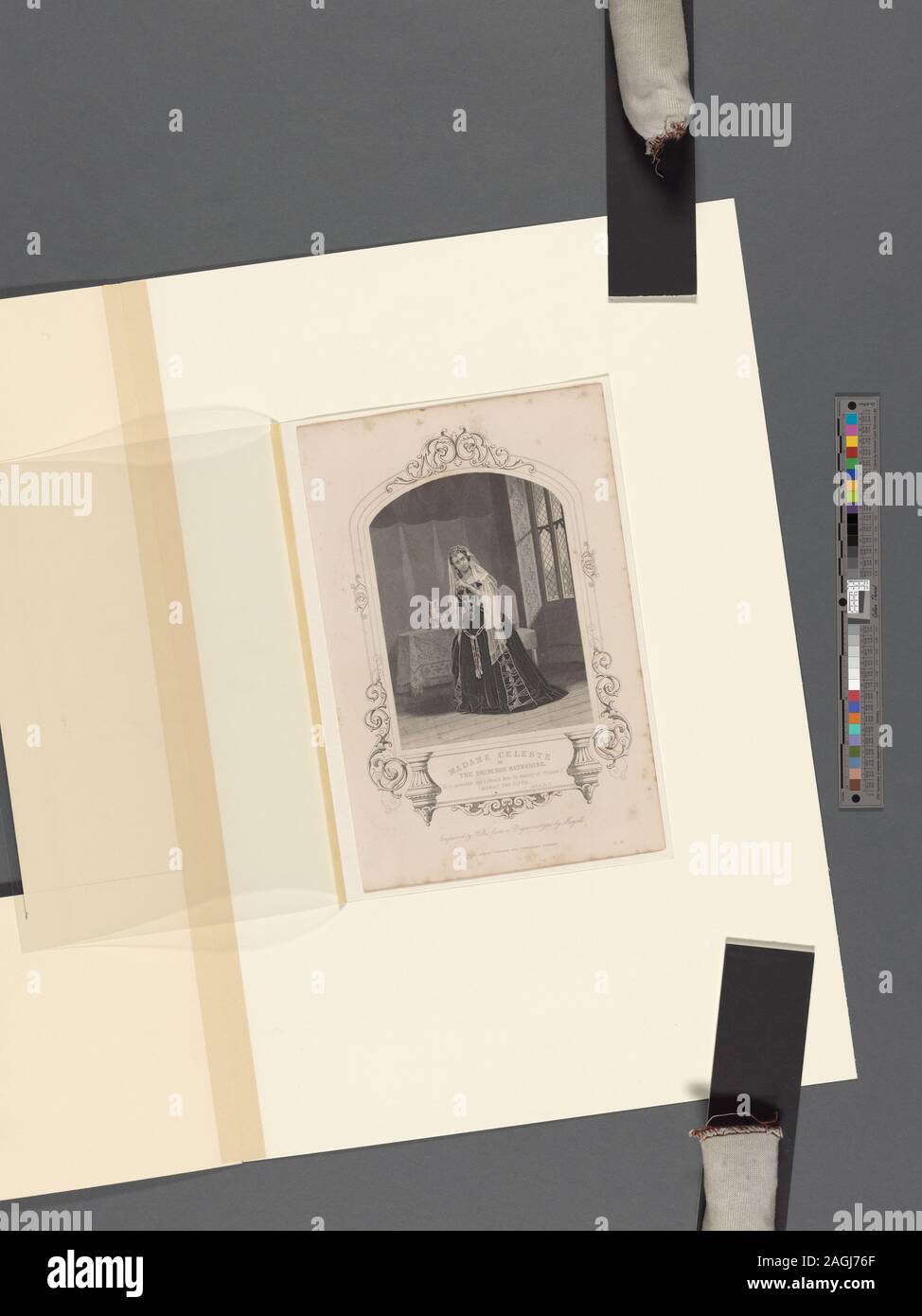 Depicts her as she appeared in the play Henry the Fifth. Wearing a full ...