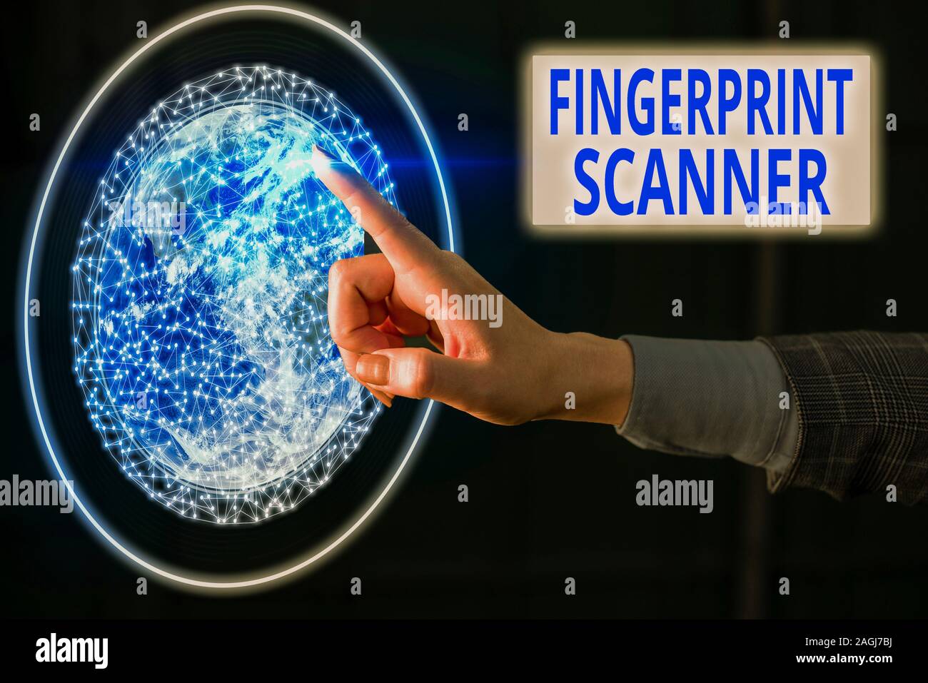 Text sign showing Fingerprint Scanner. Business photo showcasing Use ...