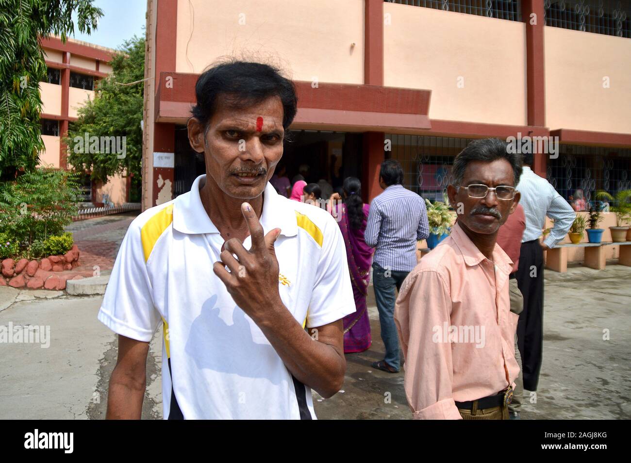 NAGPUR, INDIA - 15 OCT 2014: unidentified people show their ink-marked ...