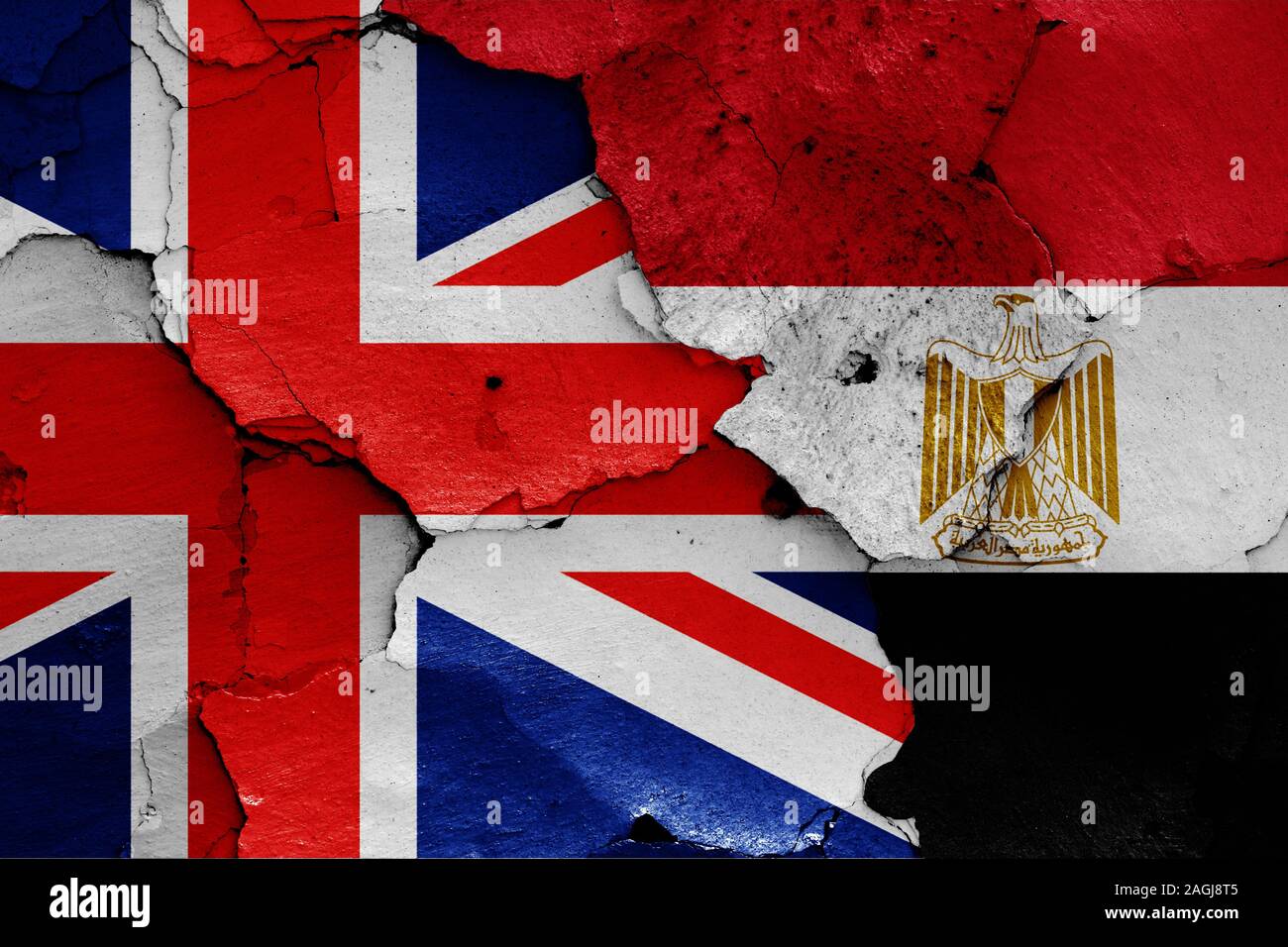 flags of UK and Egypt painted on cracked wall Stock Photo - Alamy