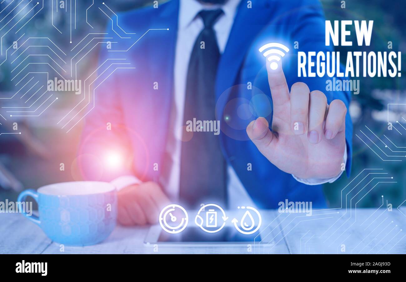 Text sign showing New Regulations. Business photo showcasing rules made ...