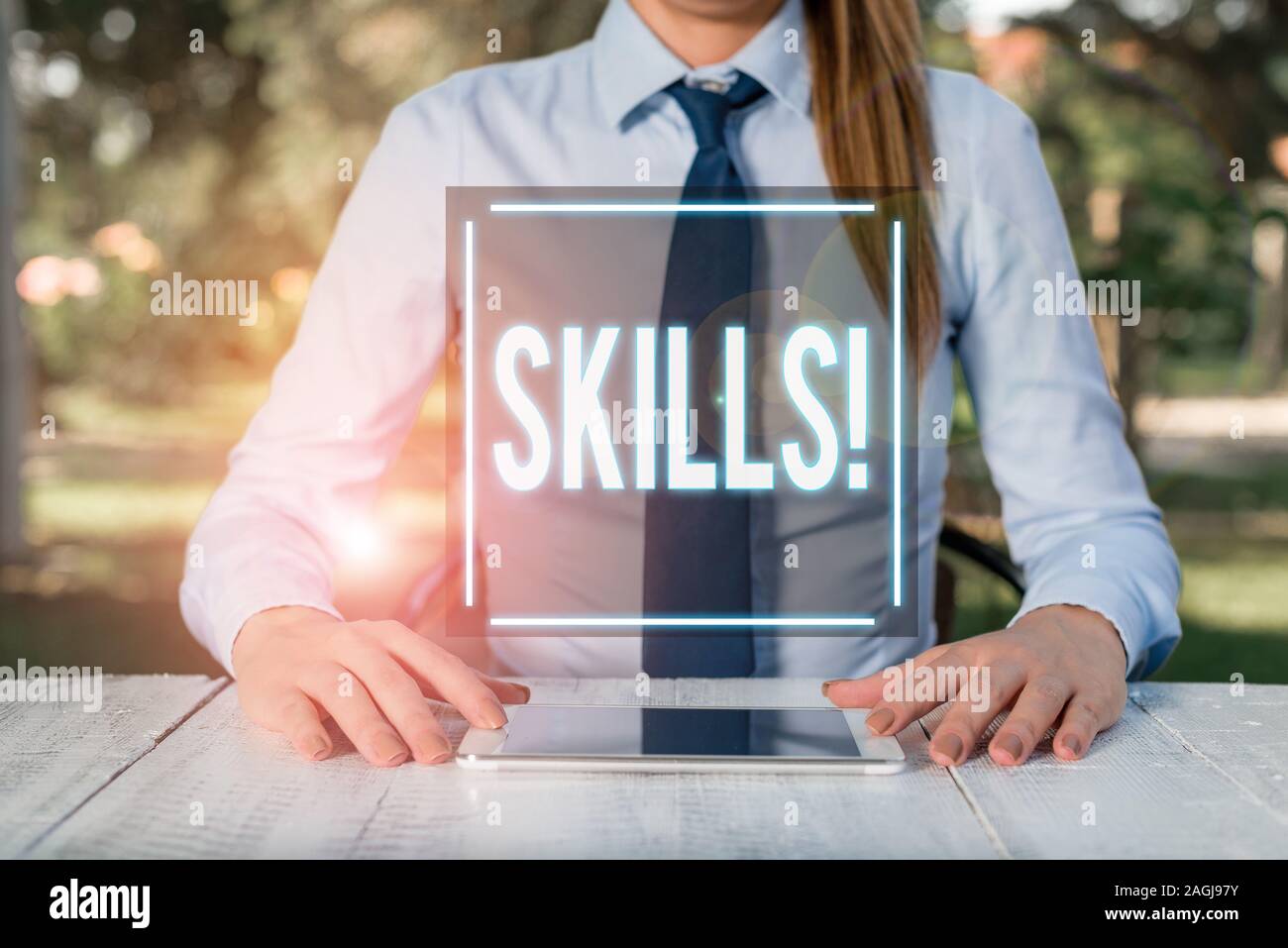 Text sign showing Skills. Business photo text ability do something very ...