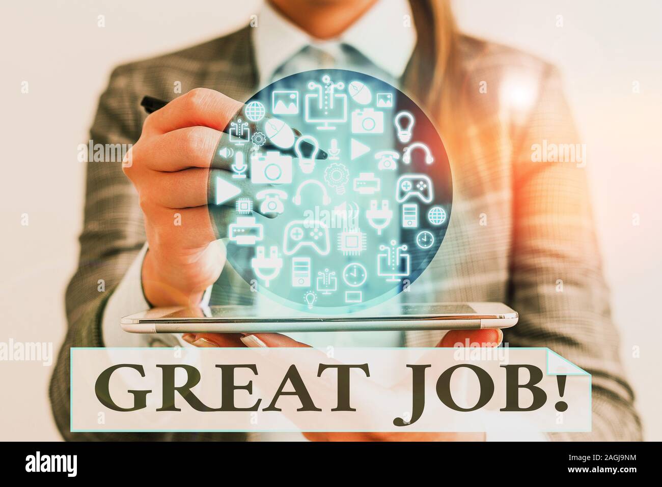 Word writing text Great Job. Business photo showcasing used praising ...