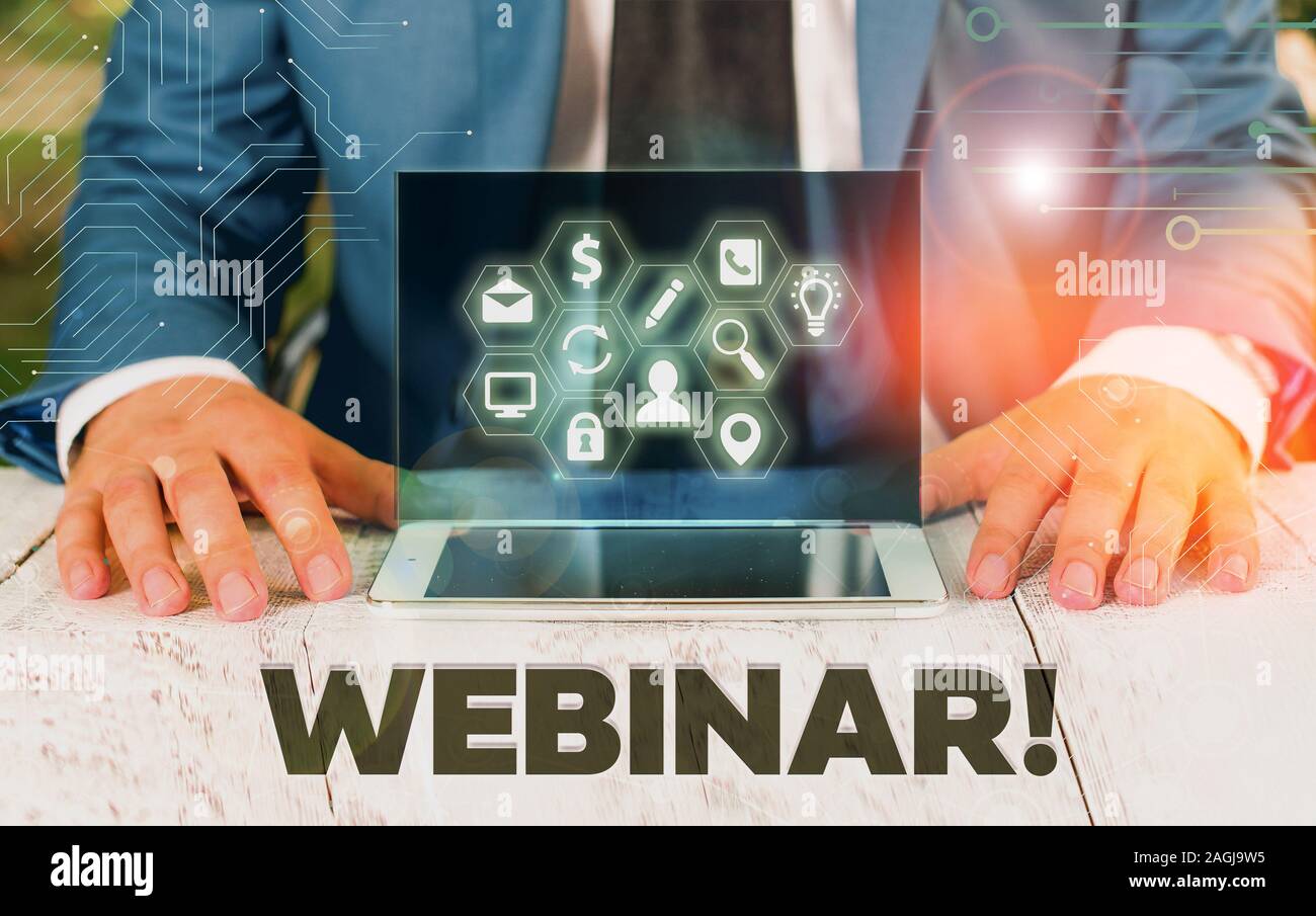 Word writing text Webinar. Business photo showcasing seminar or other ...