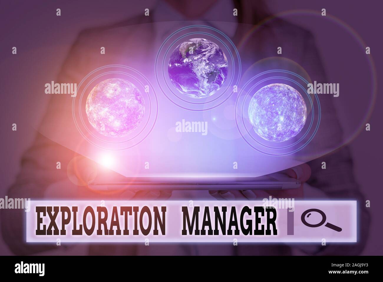 Writing note showing Exploration Manager. Business concept for lead and ...