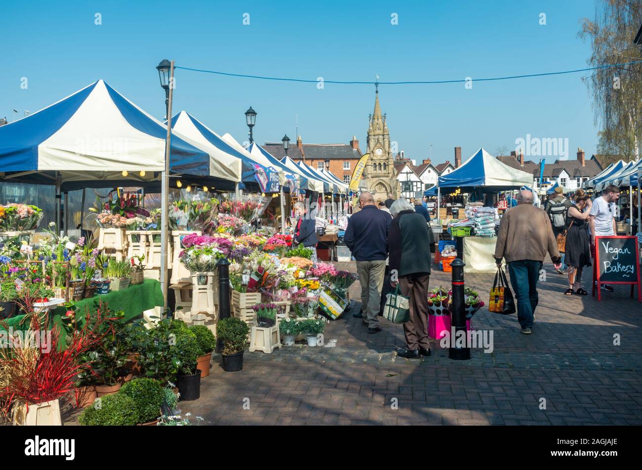 Market stalls in spring sunshine, Stratford upon Avon, UK Stock Photo ...
