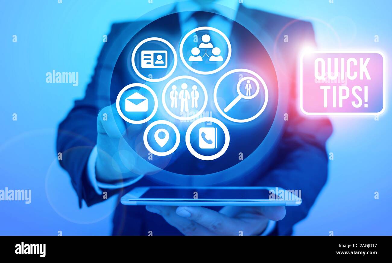 Text sign showing Quick Tips. Business photo showcasing small but ...