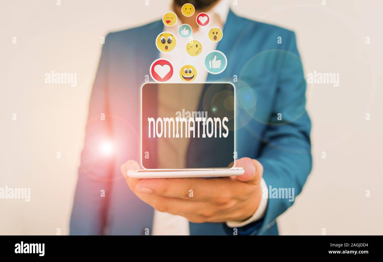 Conceptual hand writing showing Nominations. Concept meaning action of ...