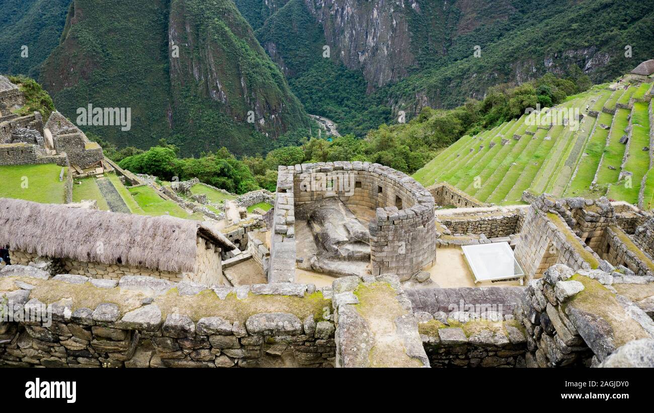 Temple of the Sun, in the city of Machu Picchu, Cusco Peru Stock Photo ...