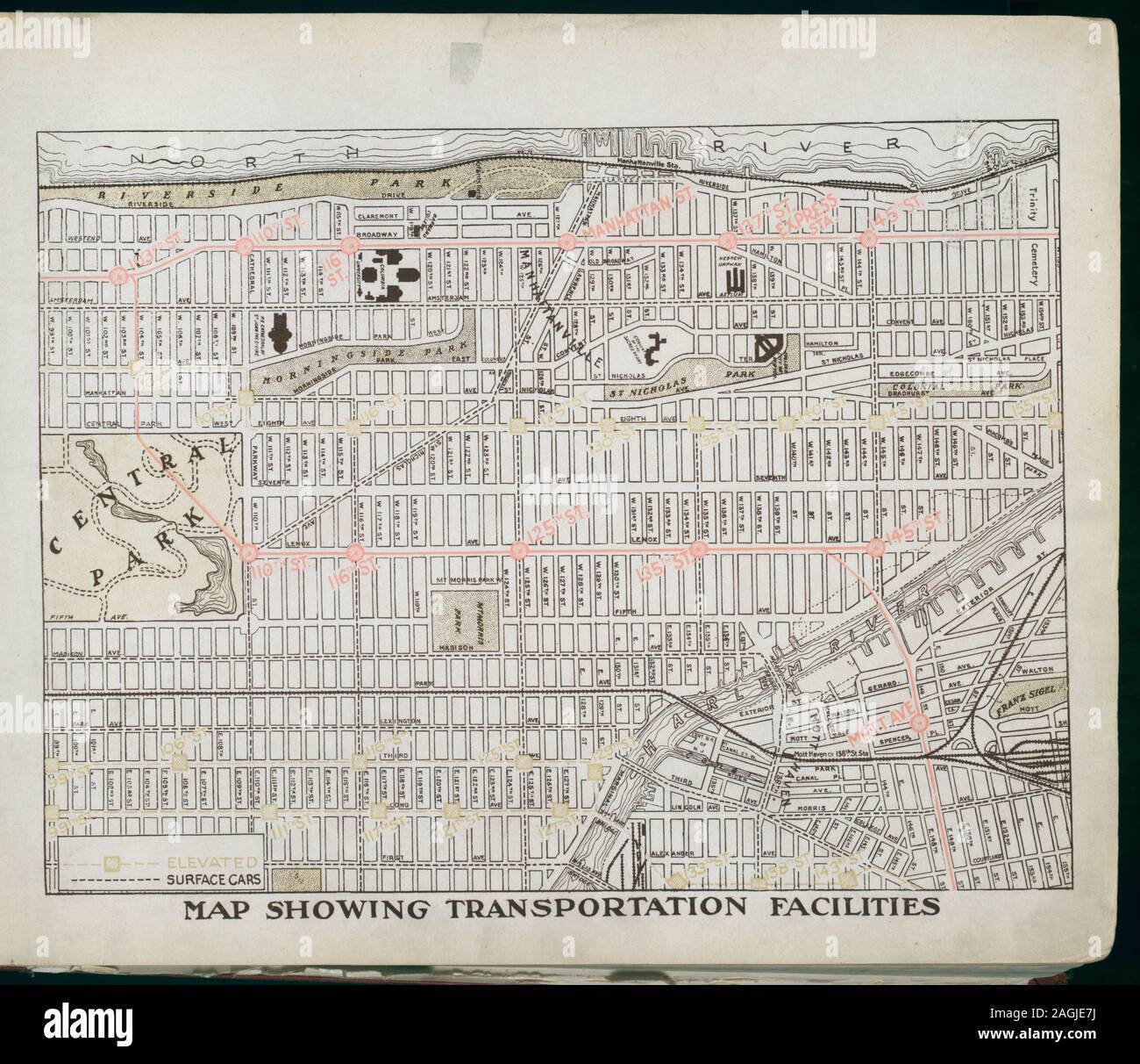 Map showing transportation facilities. [99th - 155th Streets]; Map ...