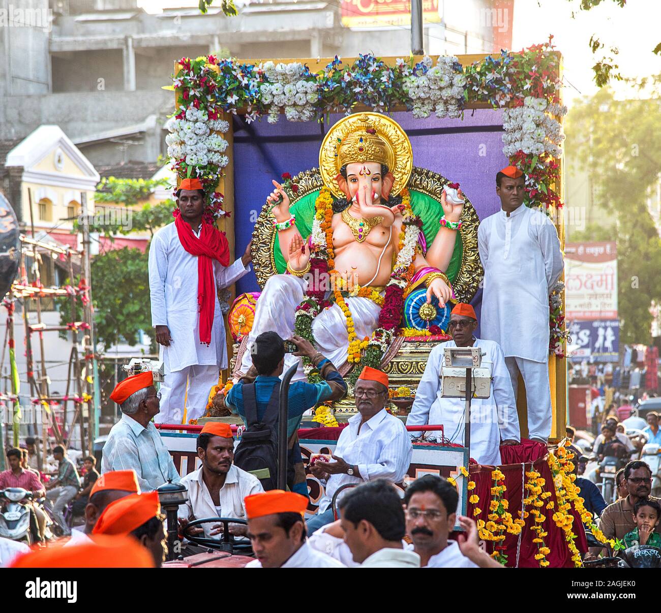 AMRAVATI, MAHARASHTRA, INDIA - SEPTEMBER 05: Lord Ganesha procession ...