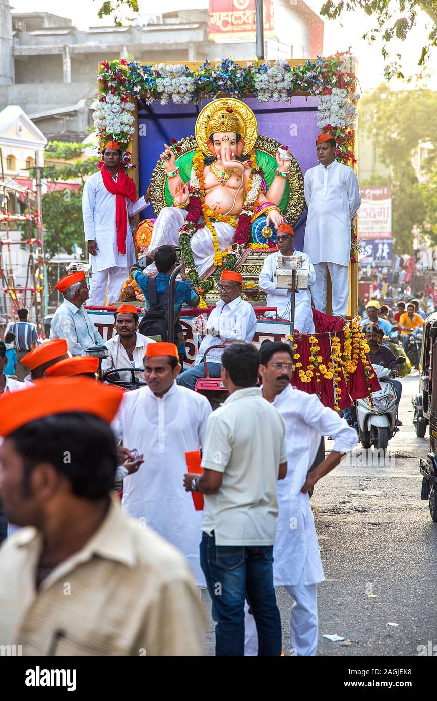 AMRAVATI, MAHARASHTRA, INDIA - SEPTEMBER 05: Lord Ganesha procession ...
