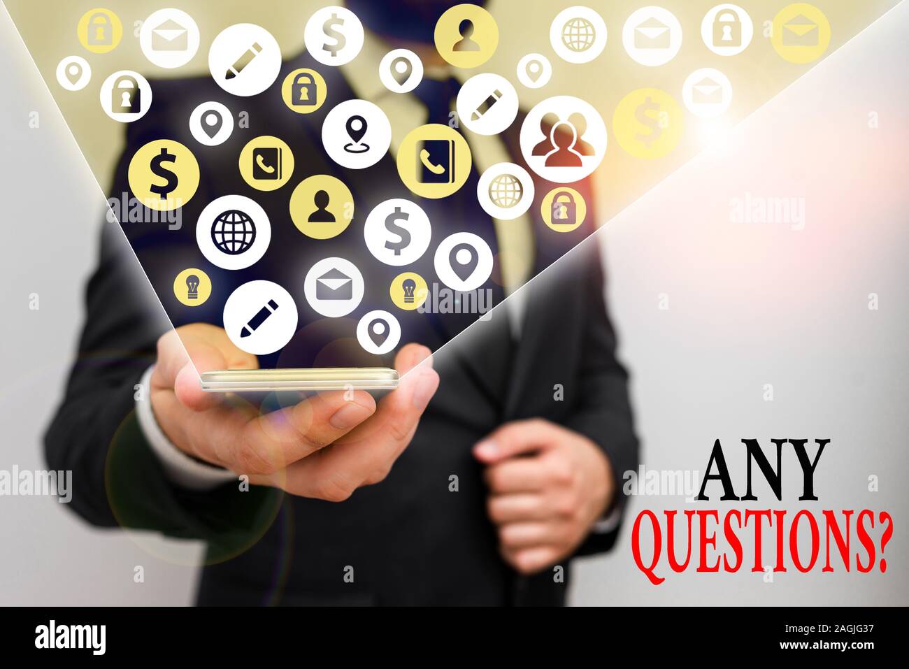 Writing note showing Any Questions Question. Business concept for you ...