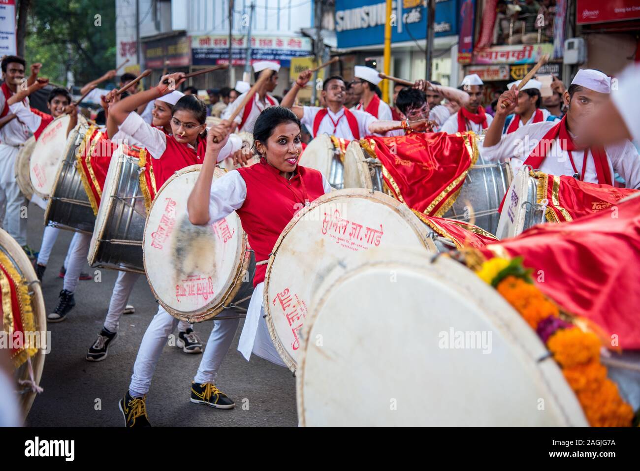 AMRAVATI, MAHARASHTRA, INDIA - SEPTEMBER 05: Lord Ganesha procession ...