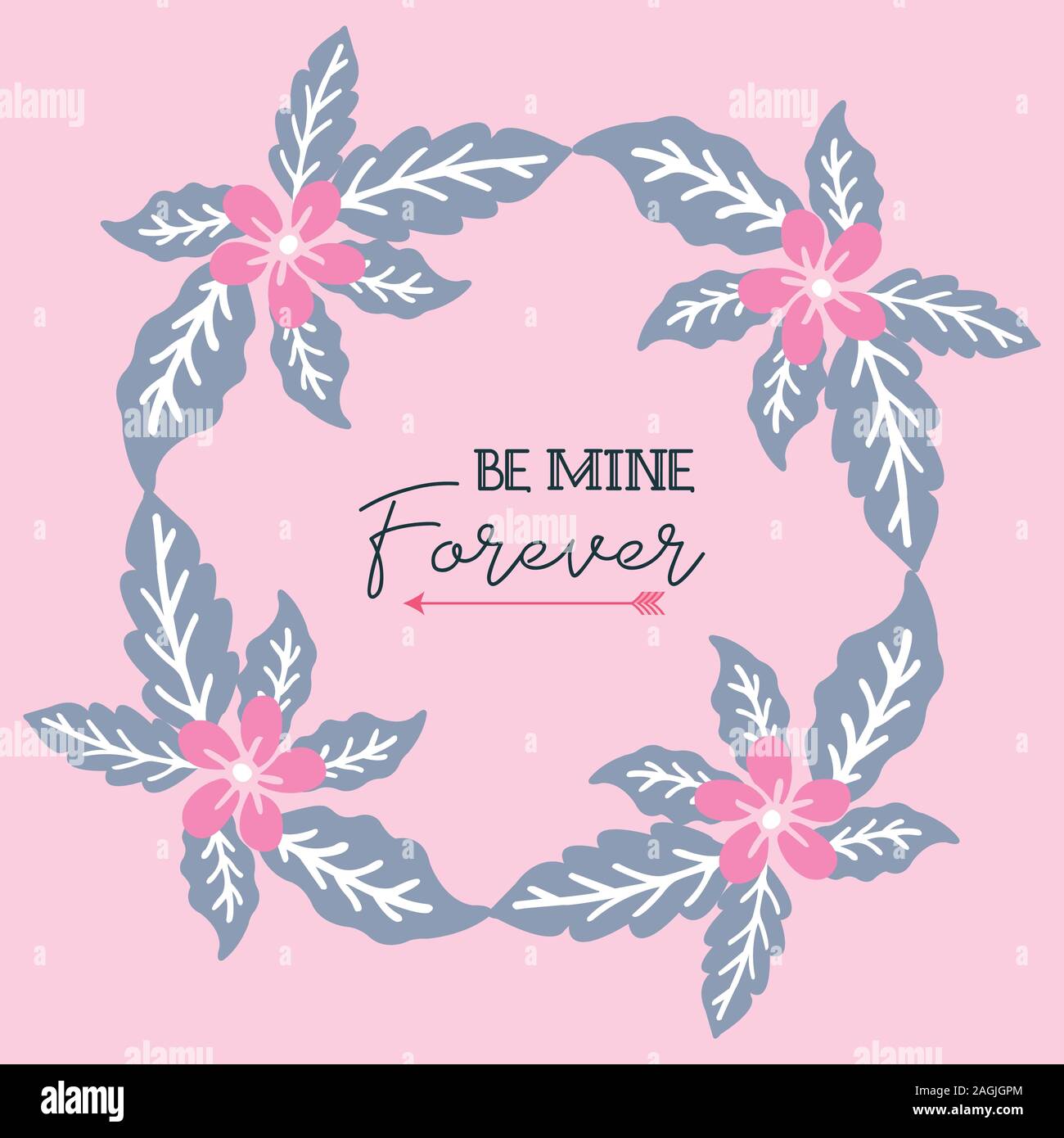 Card template be mine, with leaf and floral frame seamless. Vector ...