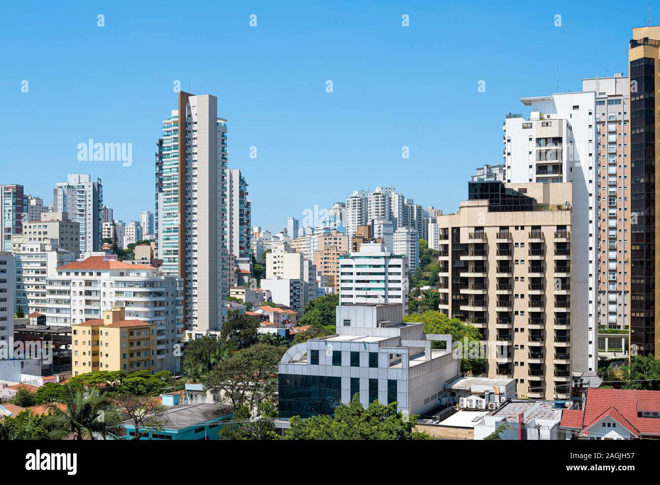 High density urban area of a big urban centre during the day. Buildings ...