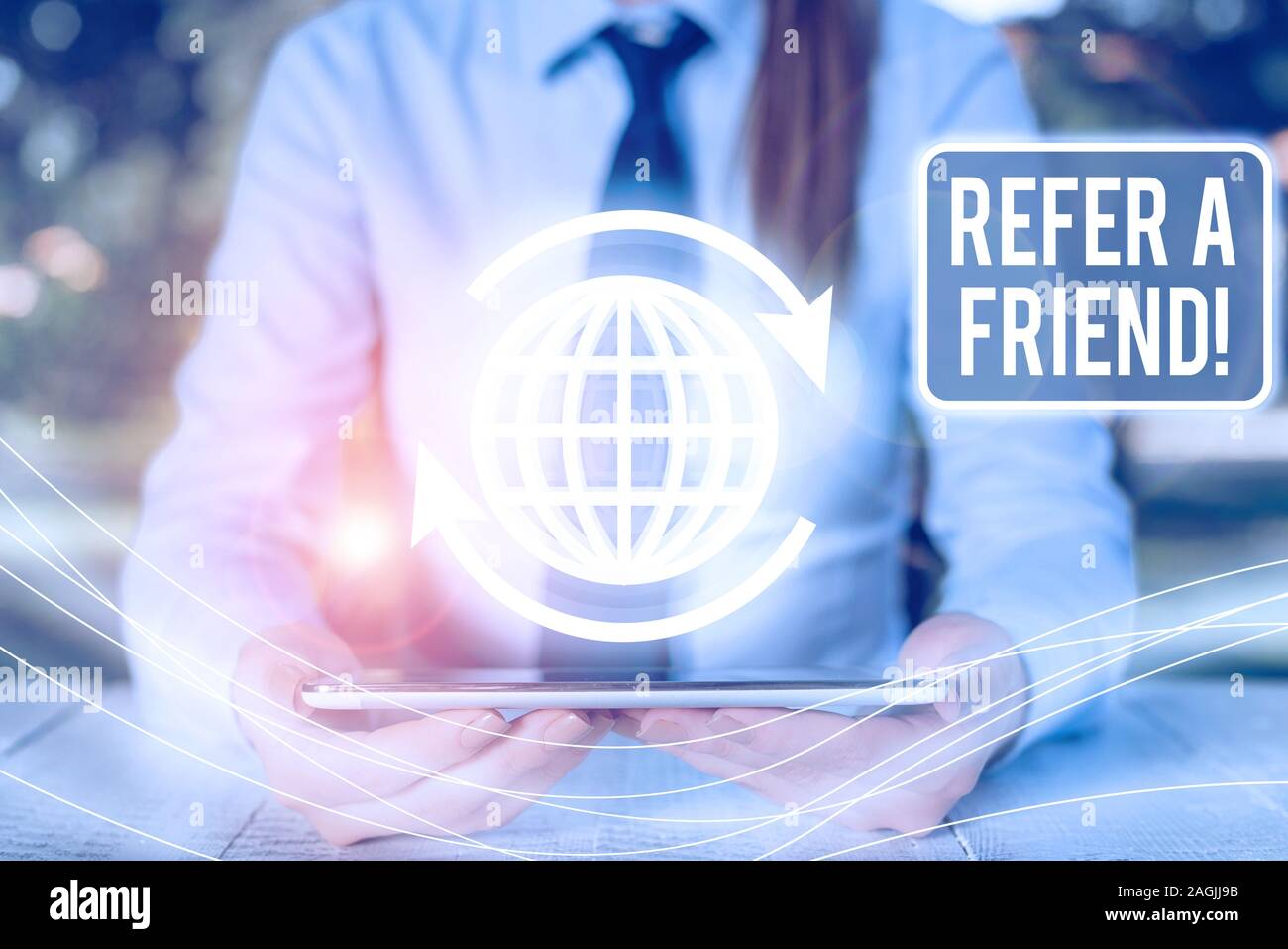 Writing note showing Refer A Friend. Business concept for direct ...