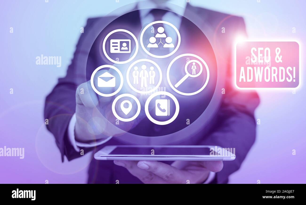Text sign showing Seo And Adwords. Business photo showcasing they are ...