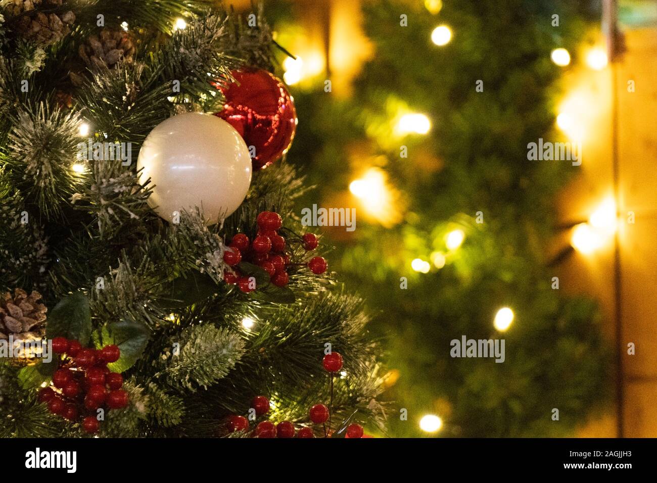 Christmas tree background , baubles and branch of spruce tree Stock ...
