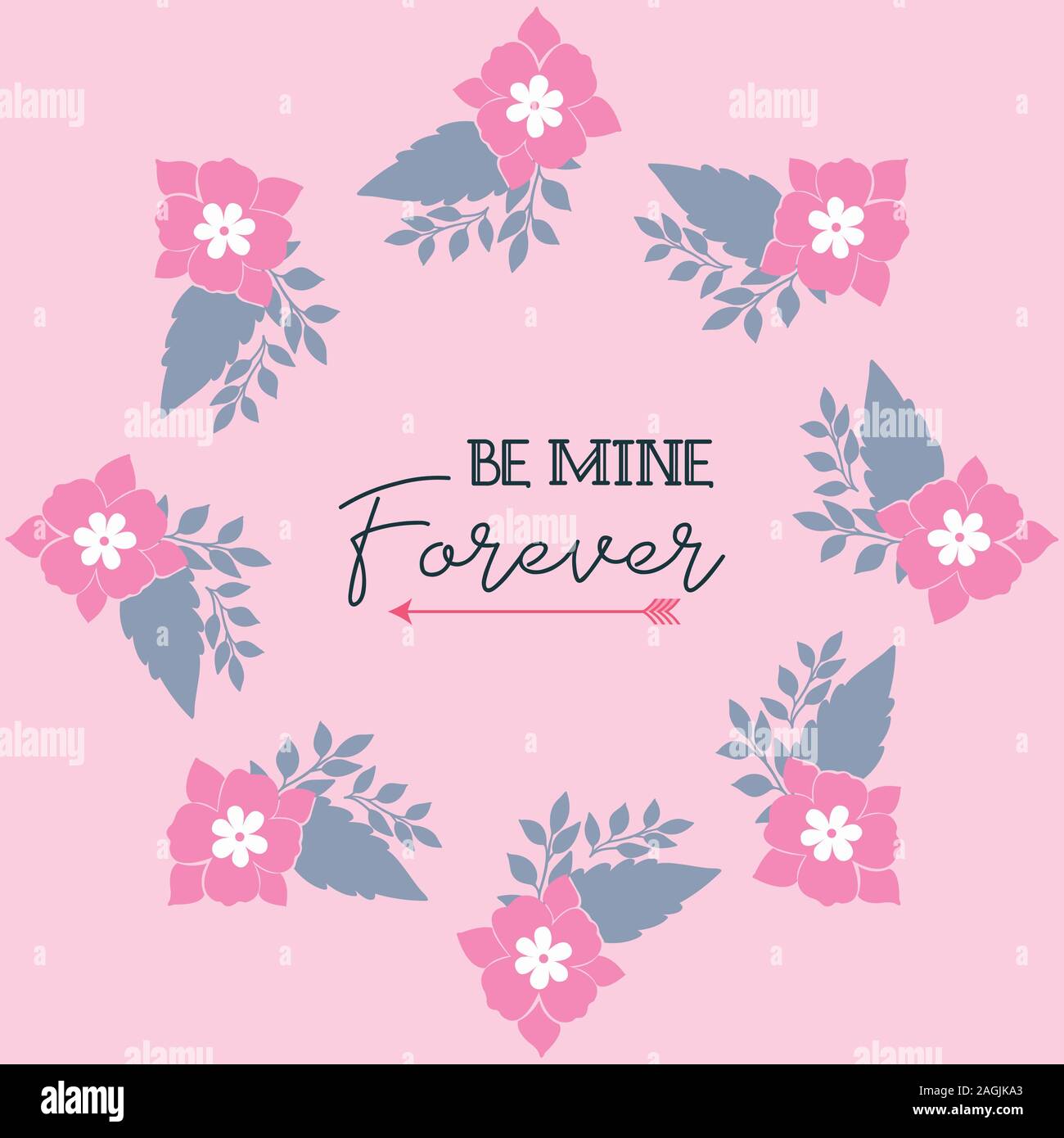 Elegant text be mine, romantic, with pink wreath frame. Vector Stock ...