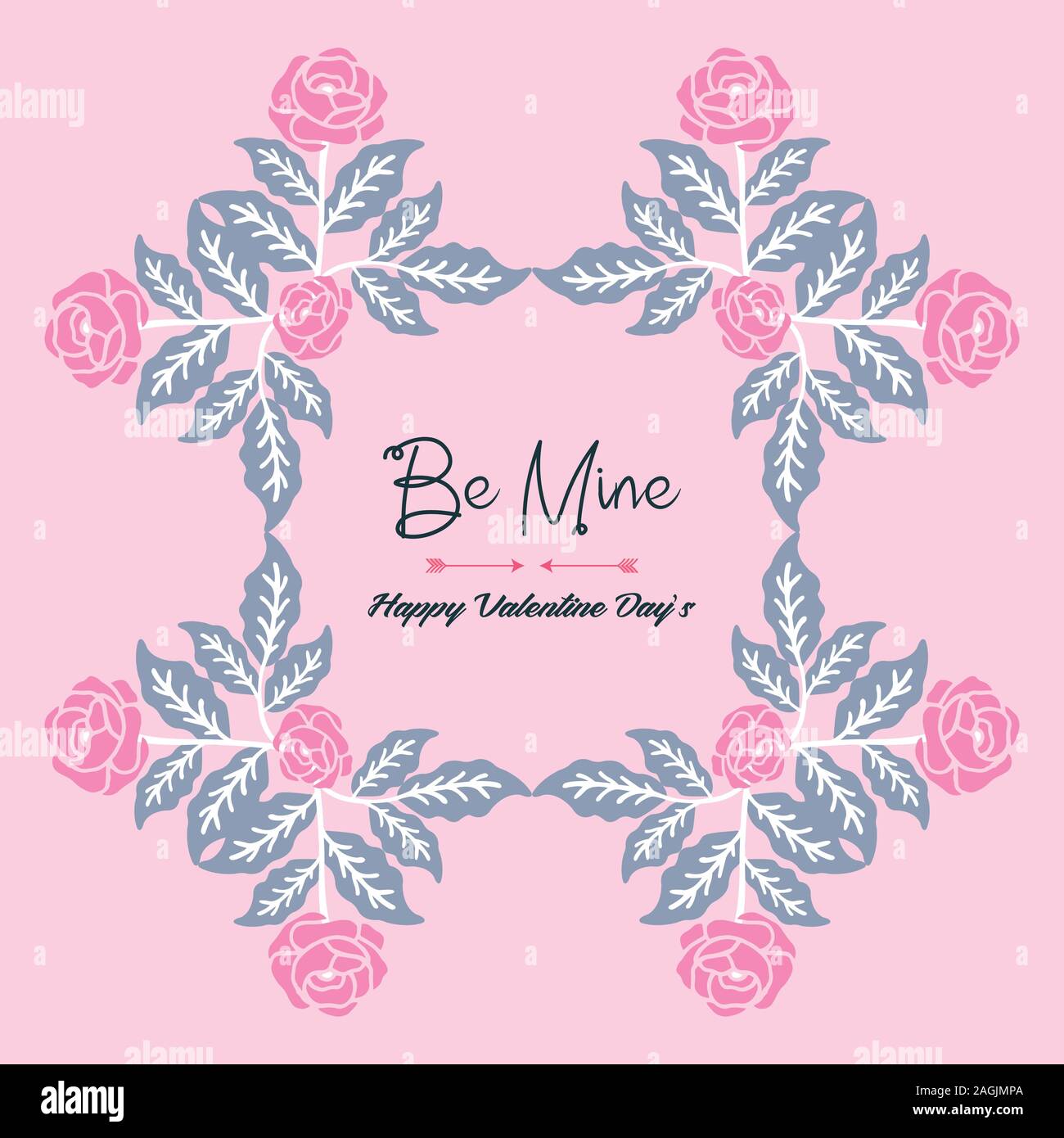 Text be mine, romantic, with leaf floral frame beautiful. Vector Stock ...