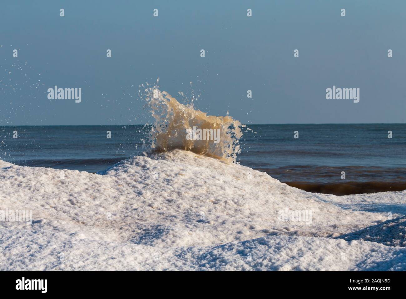 In winter, waves of lake Michigan create the ice barrier on the coast ...