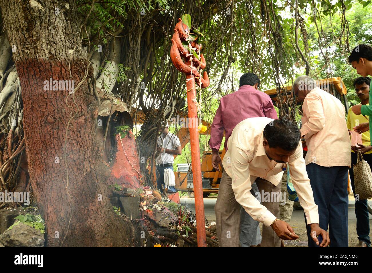 NAGPUR, MAHARASHTRA, INDIA - AUGUST 01 : People worship of Snake God in ...
