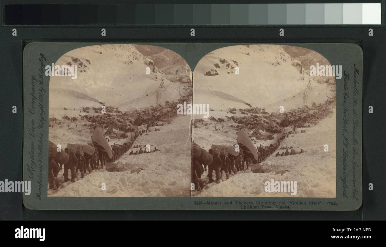 Miners and packers climbing the Golden Stair trail, Chilkoot Pass ...