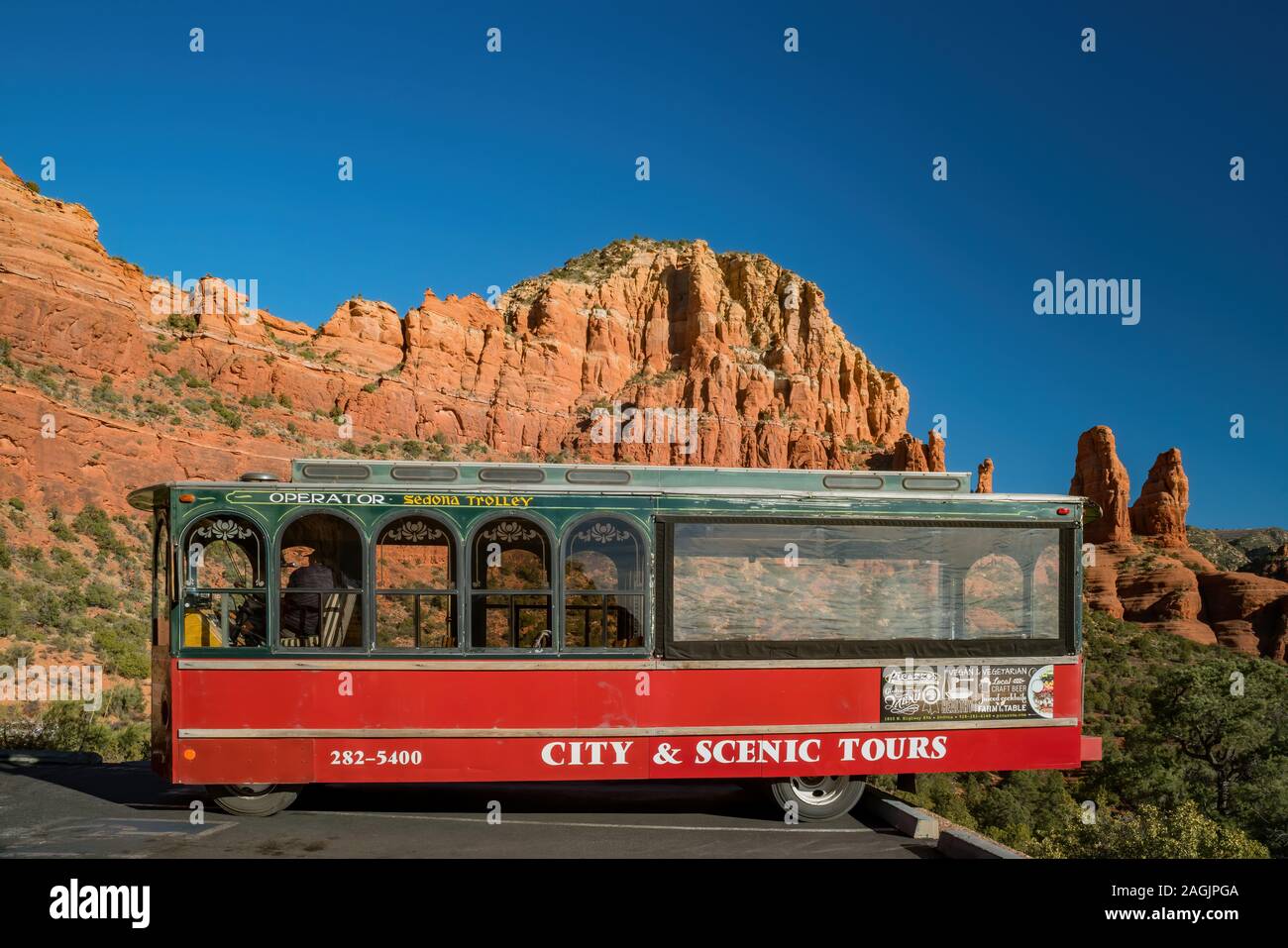 Sedona, DEC 22: Exterior view of the Sedona Trolley Tour Bus on DEC 22 ...