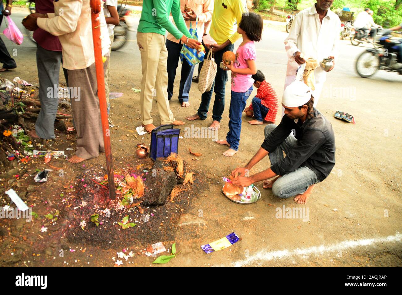 NAGPUR, MAHARASHTRA, INDIA - AUGUST 01 : People worship of Snake God in ...