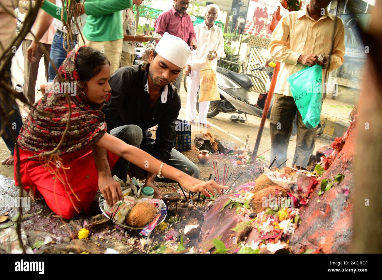 NAGPUR, MAHARASHTRA, INDIA - AUGUST 01 : People worship of Snake God in ...