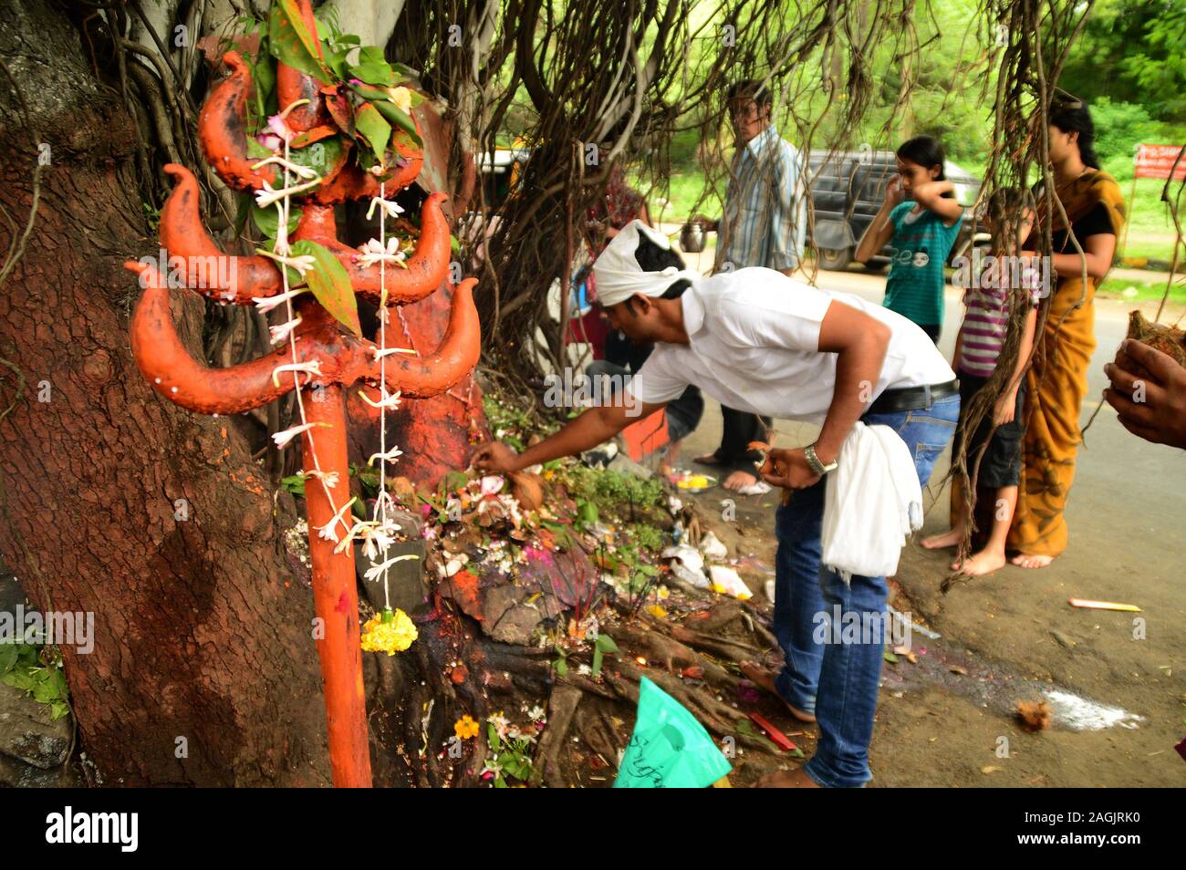 NAGPUR, MAHARASHTRA, INDIA - AUGUST 01 : People worship of Snake God in ...
