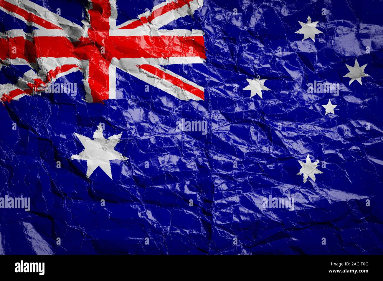 National flag of Australia on crumpled paper. Flag printed on a sheet ...