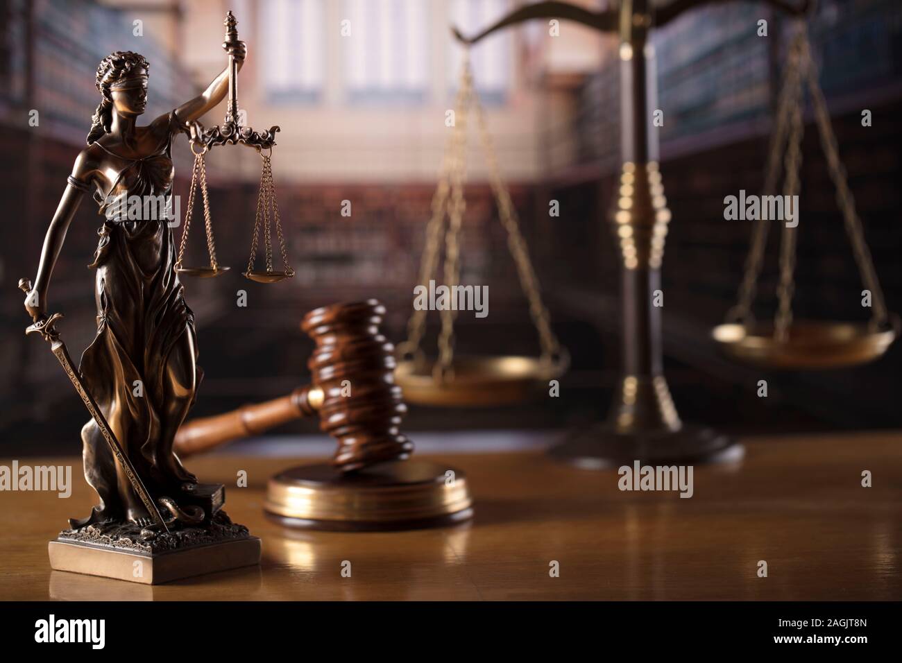 Law and justice theme,Themis statue, judge's gavel and the scale on ...