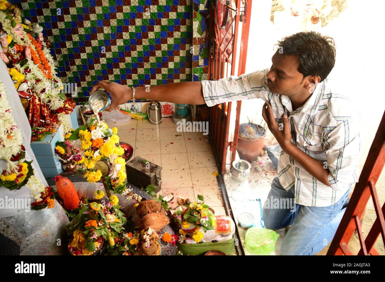 NAGPUR, MAHARASHTRA, INDIA - AUGUST 01 : People worship of Snake God in ...