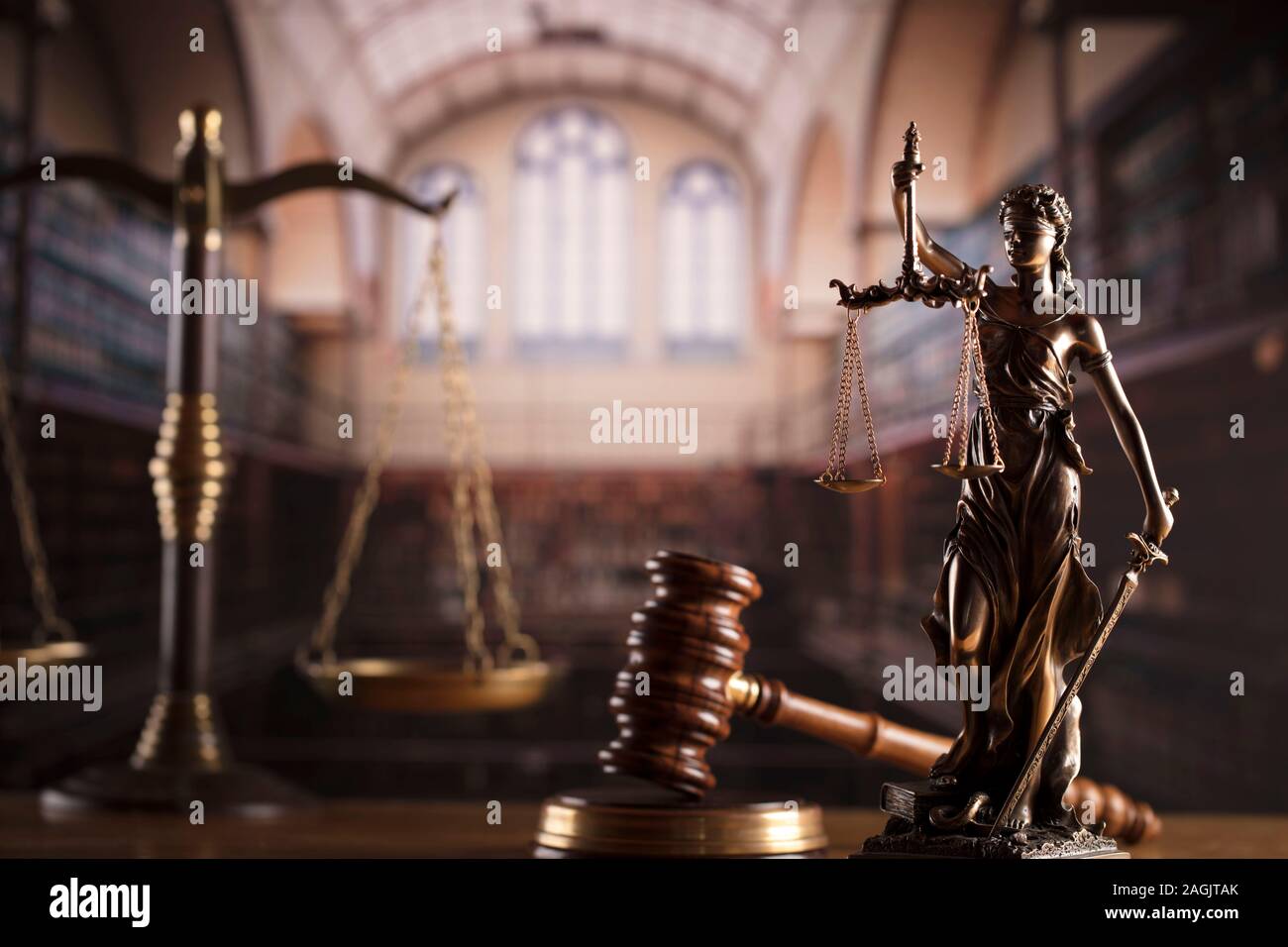 Law and justice theme,Themis statue, judge's gavel and the scale on ...