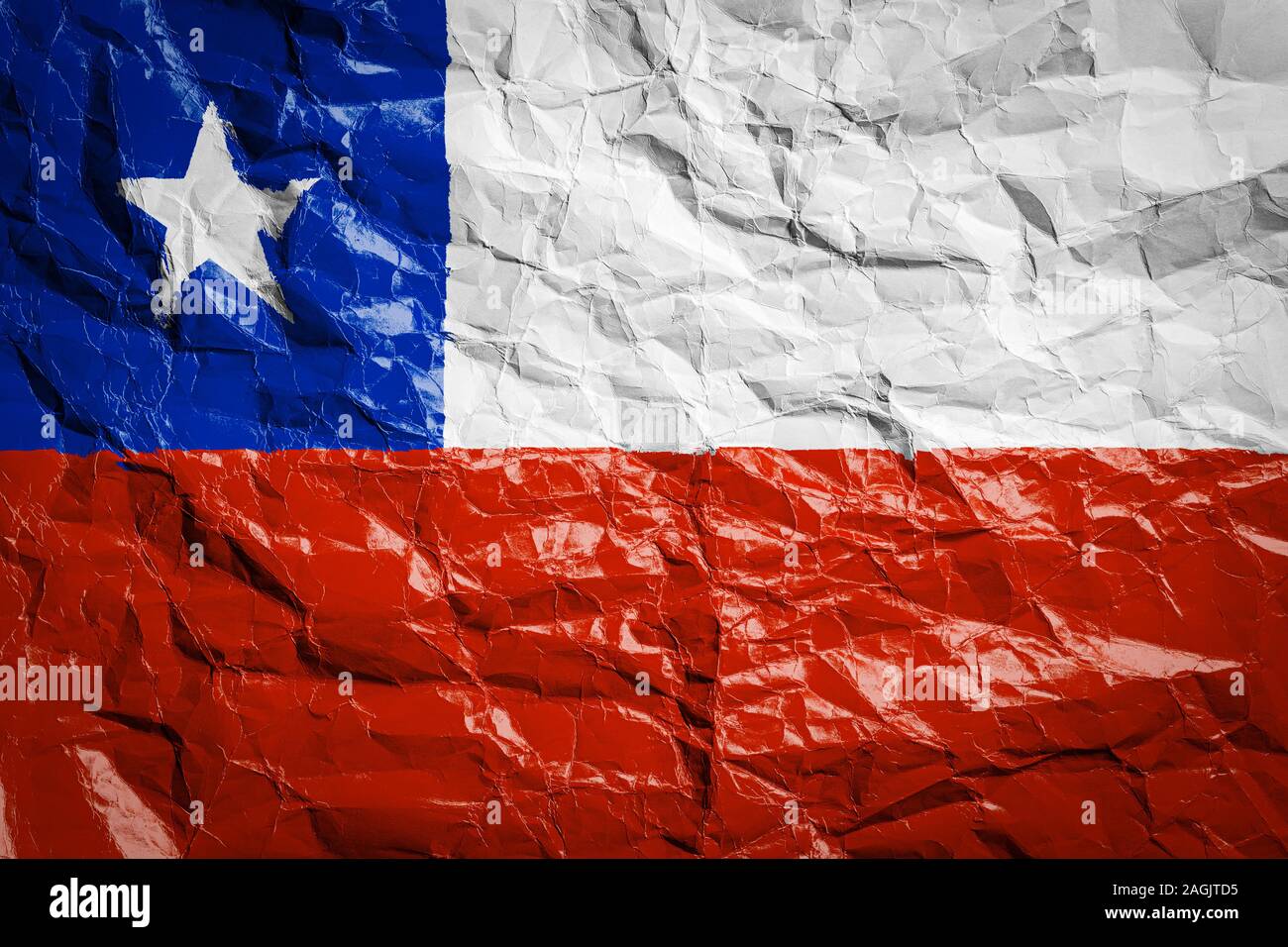 National flag of Chile on crumpled paper. Flag printed on a sheet. Flag ...