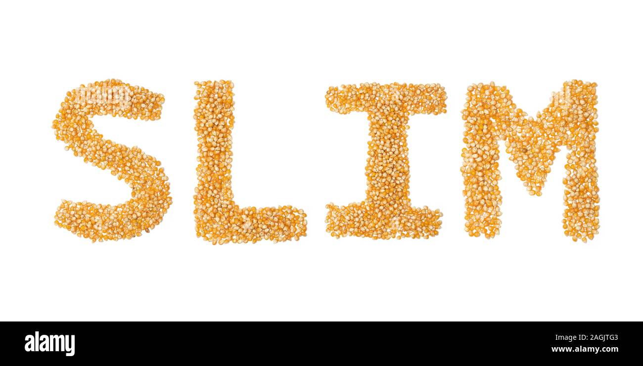 Inscription "Slim" of the English alphabet from a yellow corn on a ...