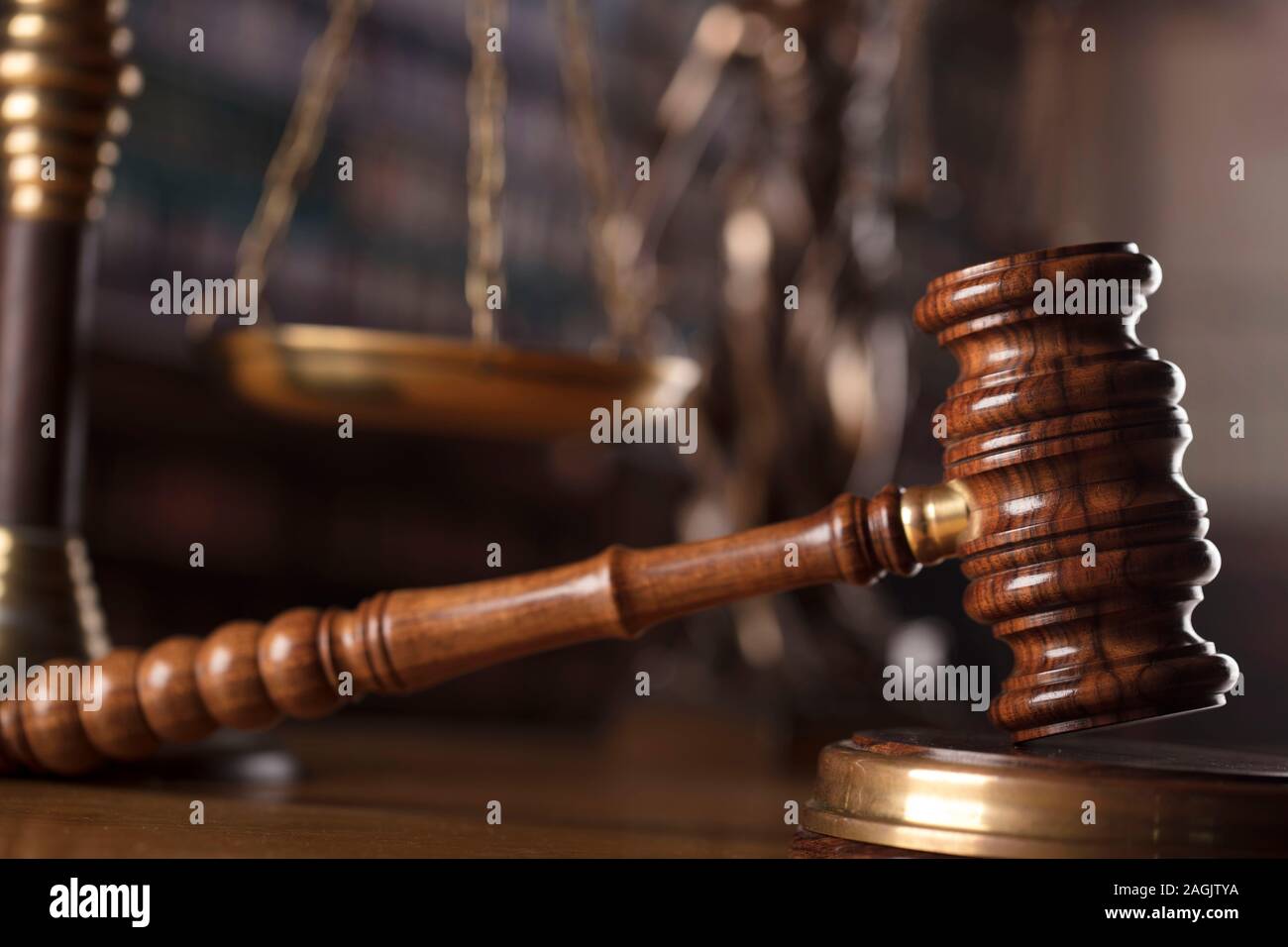 Judge concept. Gavel of the judge, scale of justice and Themis statue ...