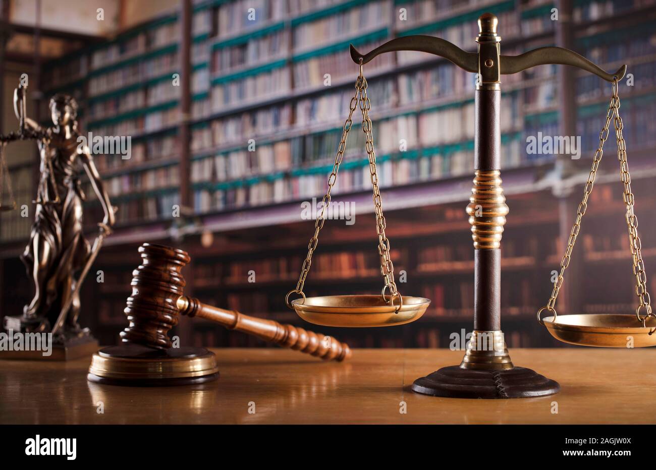 Judge concept. Gavel of the judge, scale of justice and Themis statue ...