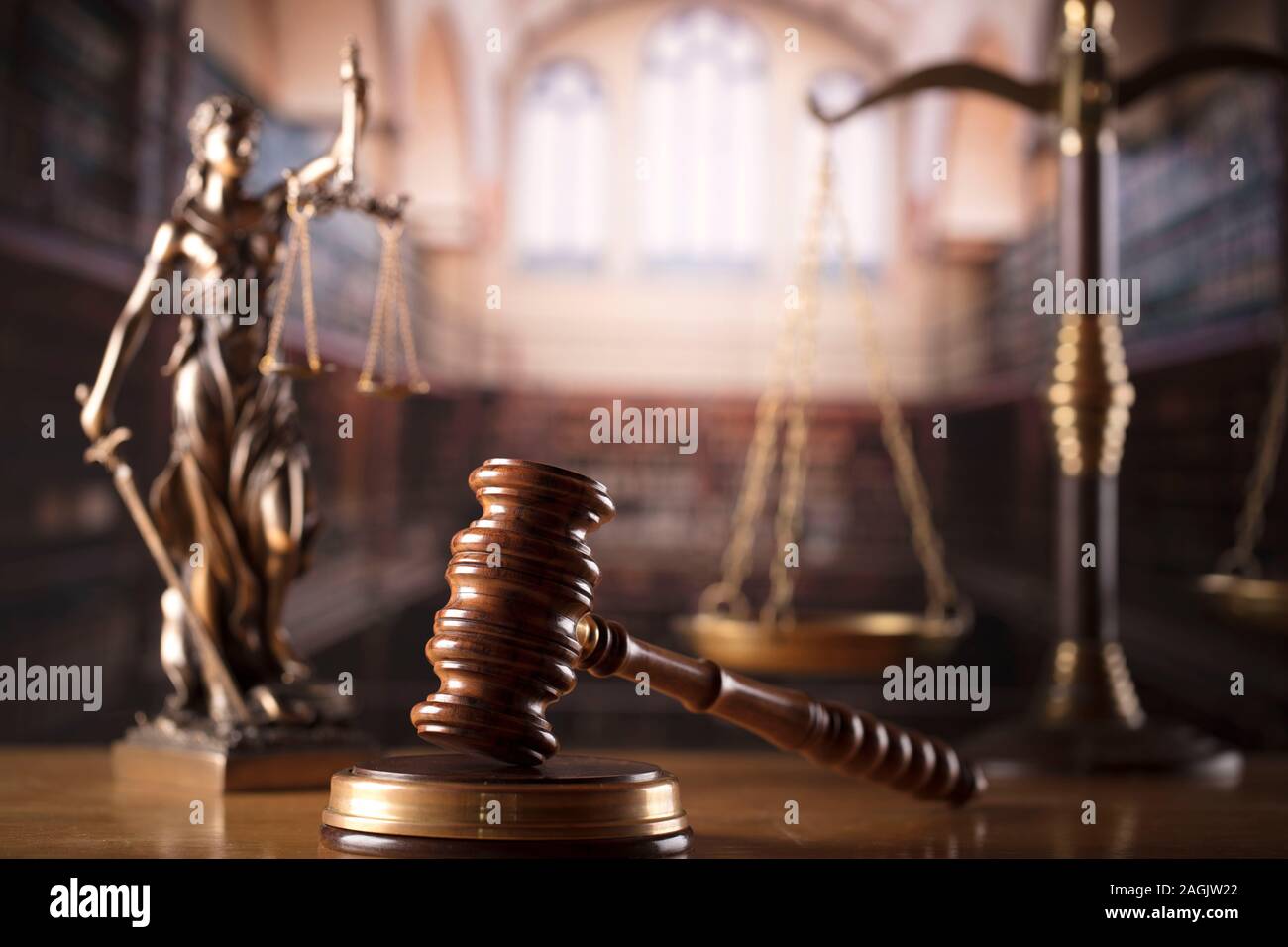 Judge concept. Gavel of the judge, scale of justice and Themis statue ...