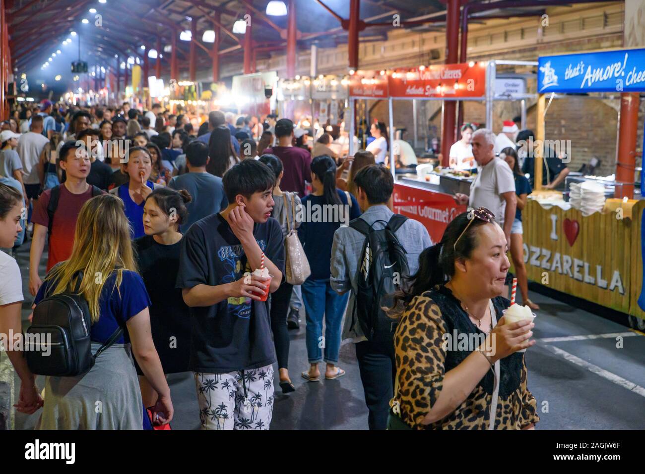 Huge crowd of people in Queen Victoria Night Market for summer in ...