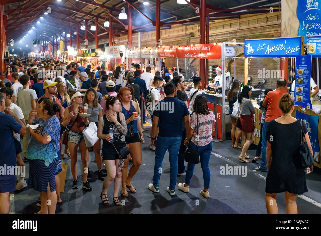Huge crowd of people in Queen Victoria Night Market for summer in ...