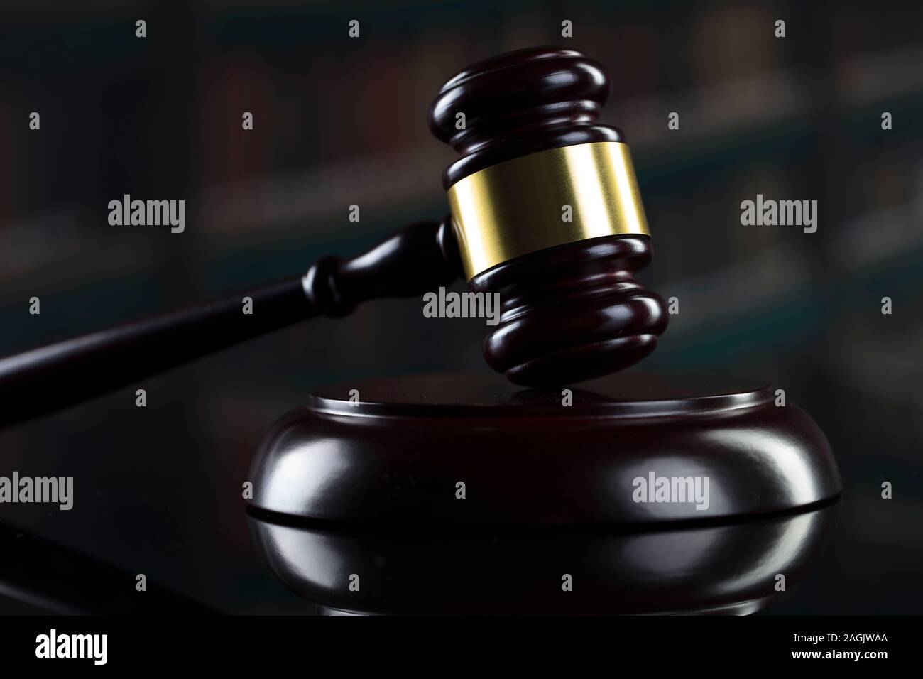 Law and justice theme. Gavel of the judge on court library background ...