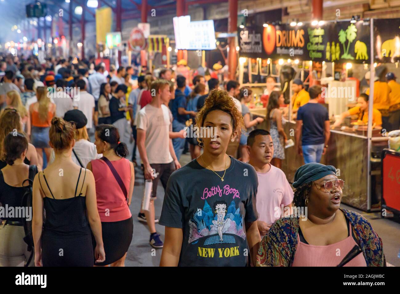 Huge crowd of people in Queen Victoria Night Market for summer in ...