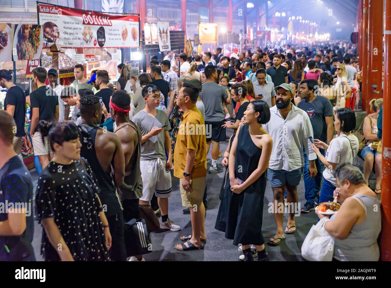Huge crowd of people in Queen Victoria Night Market for summer in ...