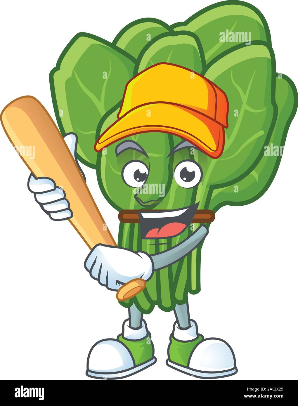 Funny smiling spinach cartoon mascot with baseball Stock Vector Image ...