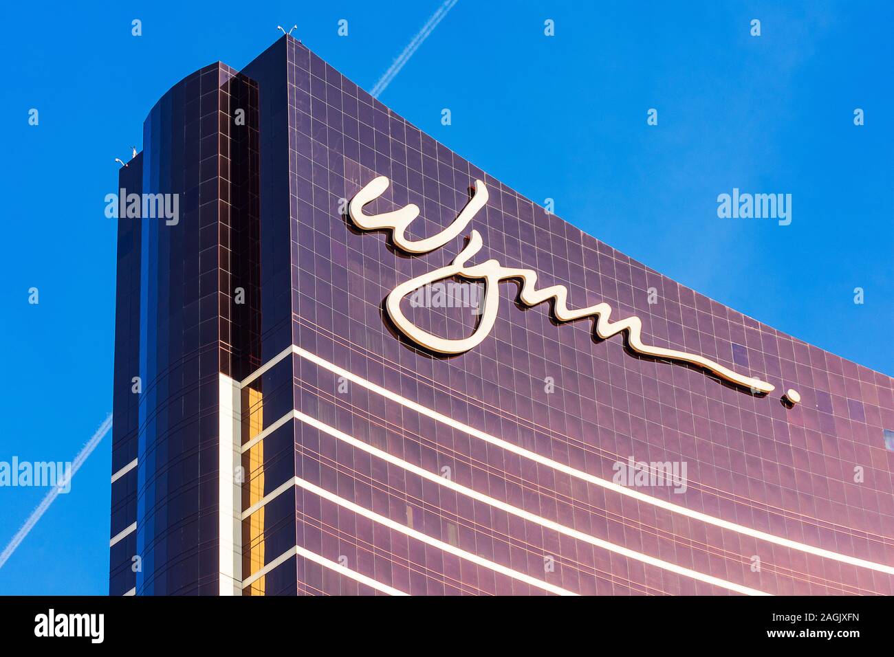 Wynn luxury hotel, casino, entertainment and shopping promenade facade ...